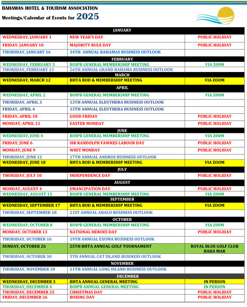 Bahamas Calendar – Bahamas Hotel Tourism Association